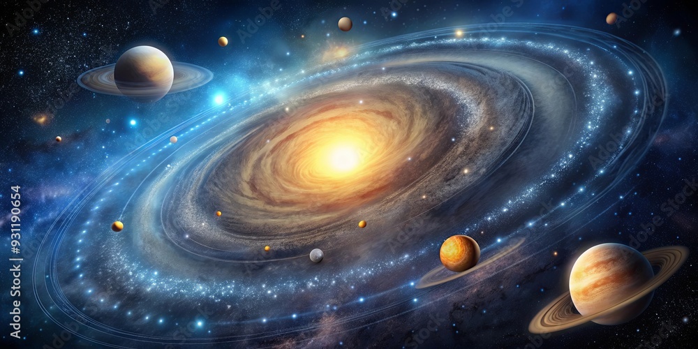 Hypothetical diagram of the Milky Way with exploding stars and orbiting ...