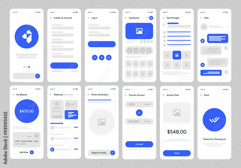 Banking Mobile App Wireframe UX Design Stock Template | Adobe Stock