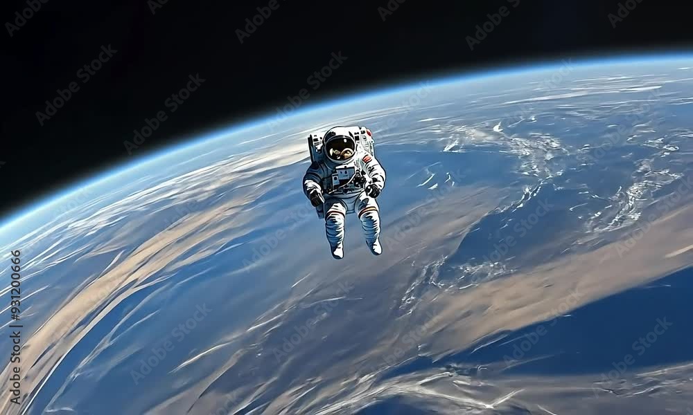 An astronaut floating in space above Earth, capturing a breathtaking ...