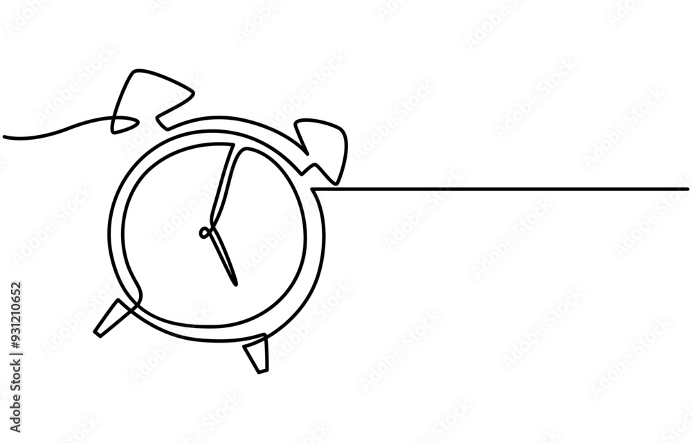 Single continuous line drawing of an alarm clock, Clock with arrow. One ...