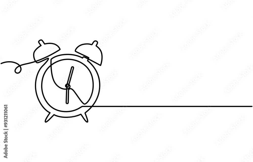 Single continuous line drawing of an alarm clock, Clock with arrow. One ...