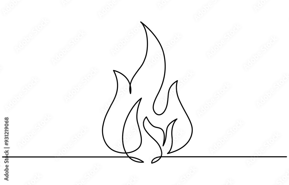 Continuous editable drawing of fire icon. Flame symbol in one line ...