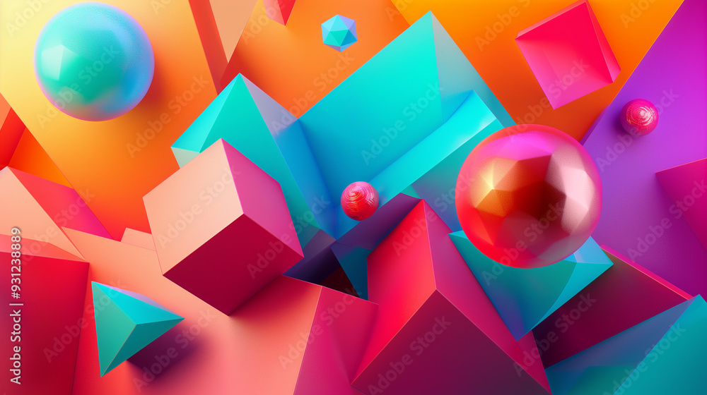 an abstract composition of intersecting 3D geometric shapes like cubes ...