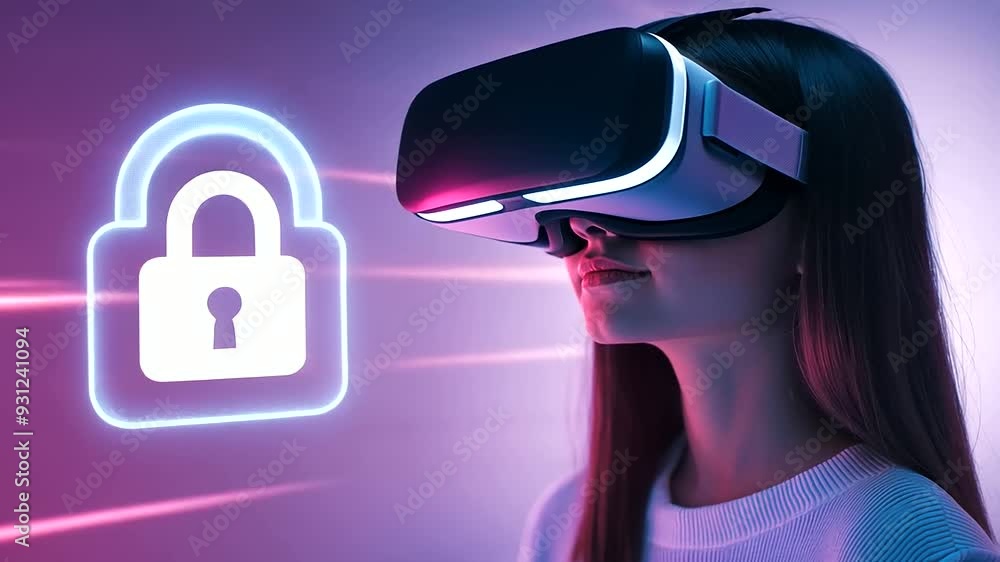 young girl sits with futuristic technology, gazing at a glowing digital ...