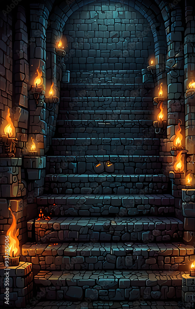 Illustration of a pixel art dungeon background with stone walls ...