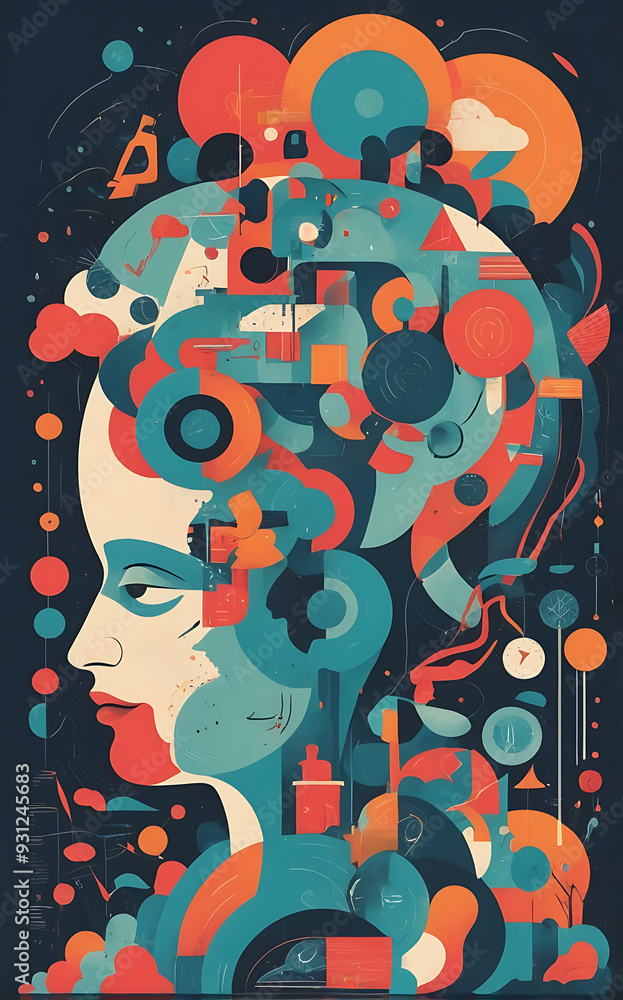 An abstract illustration of cognitive load with representations of ...