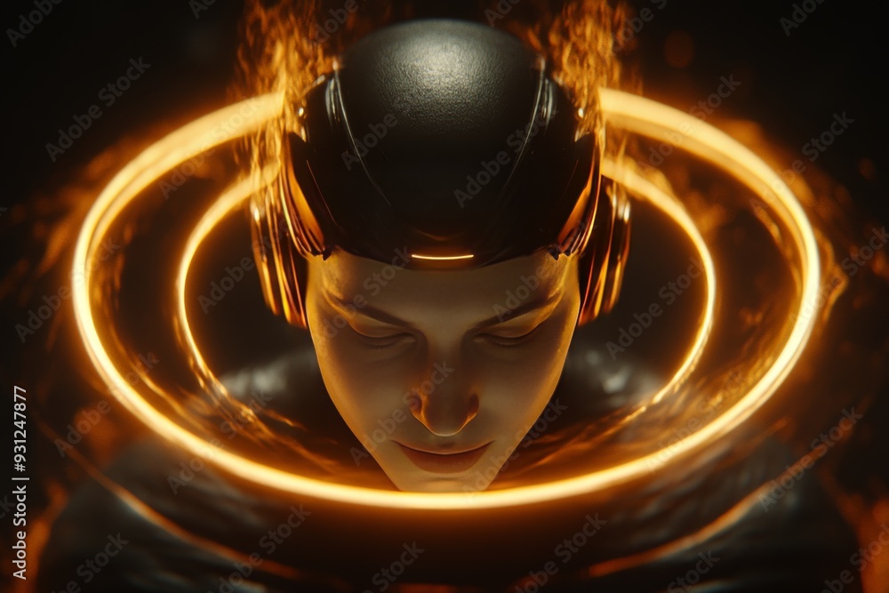 Futuristic figure in a glowing digital halo representing the power of ...