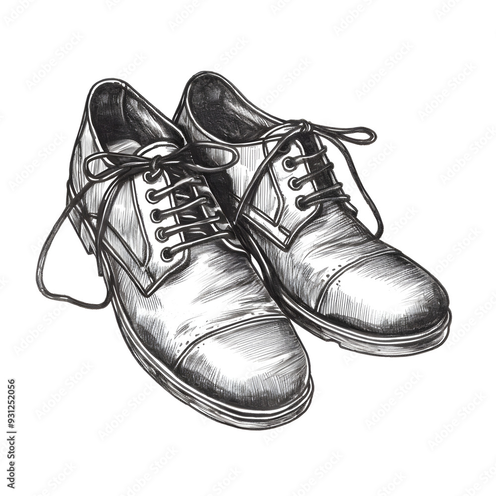 Detailed Sketch of Classic Leather Shoes in Black Line Drawing Style on ...