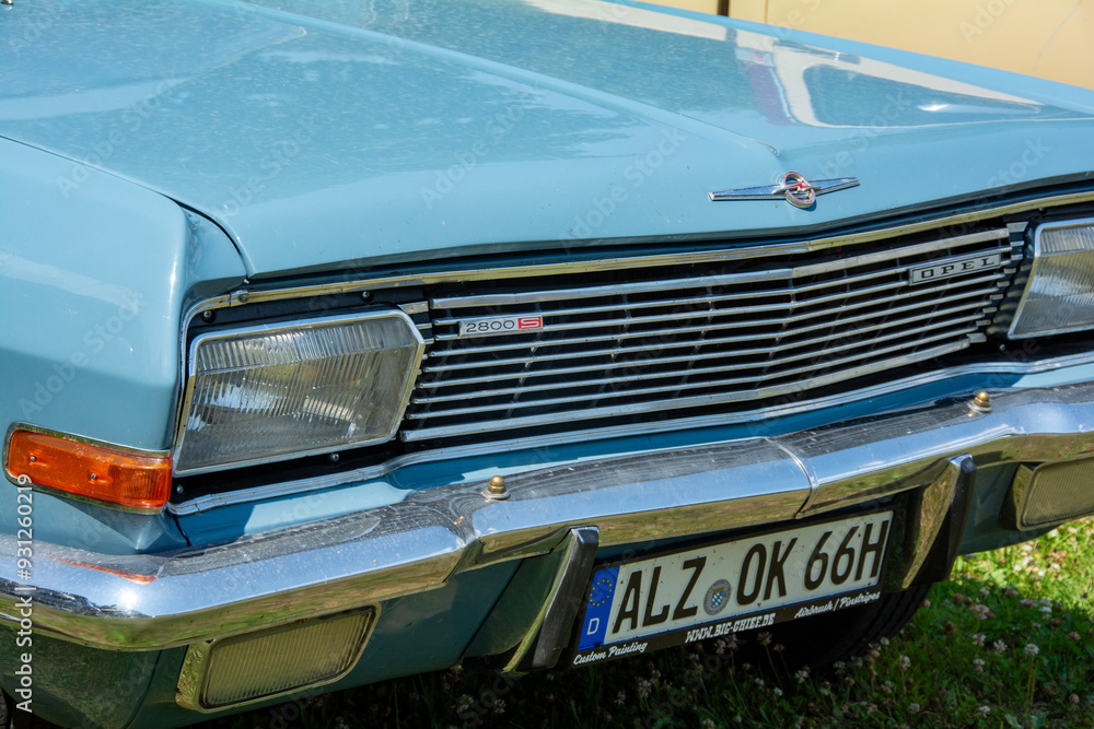 Waldaschaff, Germany July 20, 2024 - Old Opel Custom hearse at a ...