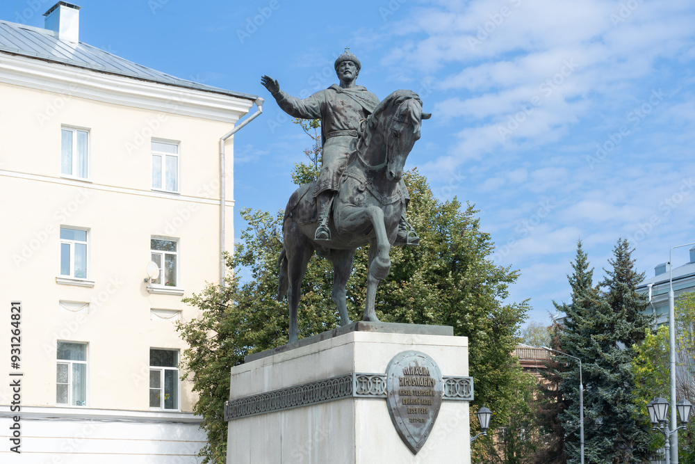 Tver, Russia August 18 2024. Monument to Prince Michael Tverskoy on horseback on Sovetskaya ...