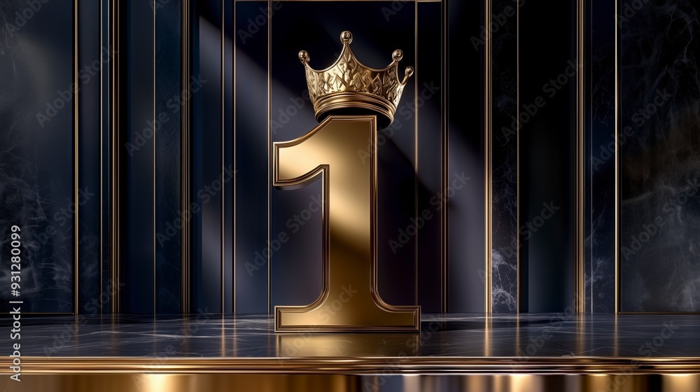 Gold Number 1 with Crown for Champion or Winner, Golden King Crown ...