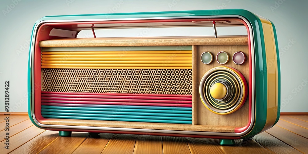 Vintage retro colorful radio with AM FM dial, vintage, retro, colorful ...