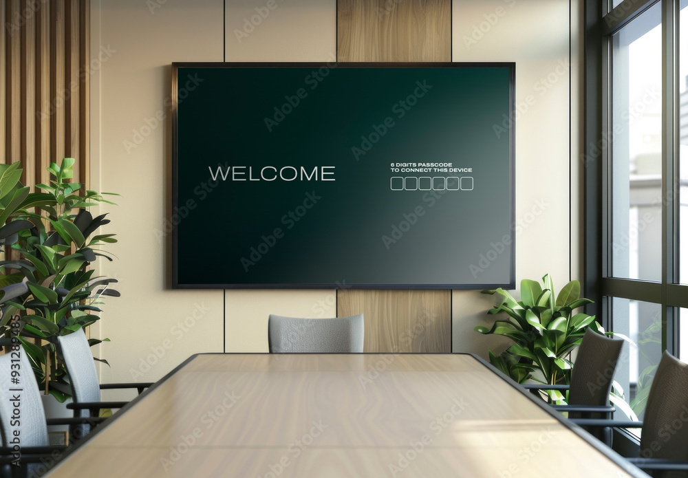 Meeting Room TV Screen Mockup With Generative AI Stock Template | Adobe ...