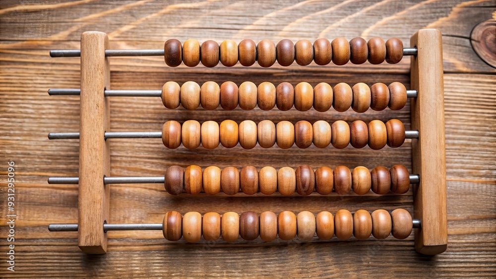 Ancient calculating tool made of wooden beads on rods, abacus, counting ...