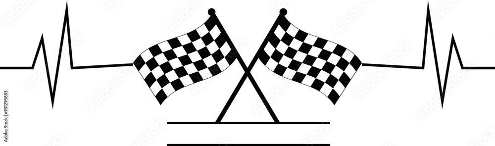 Vetor de crossed checkered flag with ekg ecg heart beat lines svg ...