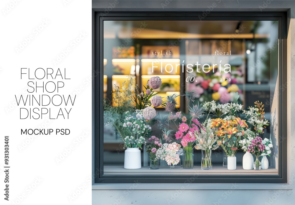 Shopfront Glass Window Mockup With Generative AI Stock Template | Adobe ...