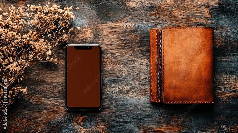 Smartphone with a digital wallet app next to a physical wallet ...