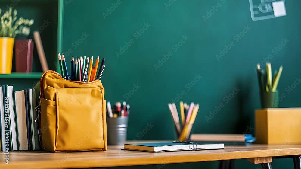 Back to school concept with school books, textbooks, backpack and ...
