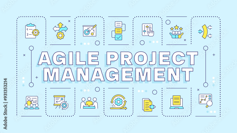 Agile project management light blue word concept. Workflow organization ...