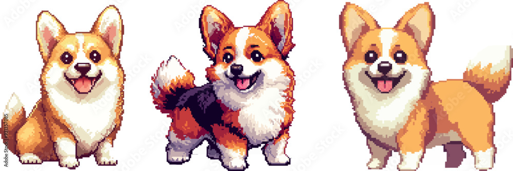 This is a cute corgi puppy rendered in 8 bit pixel art style. Small ...