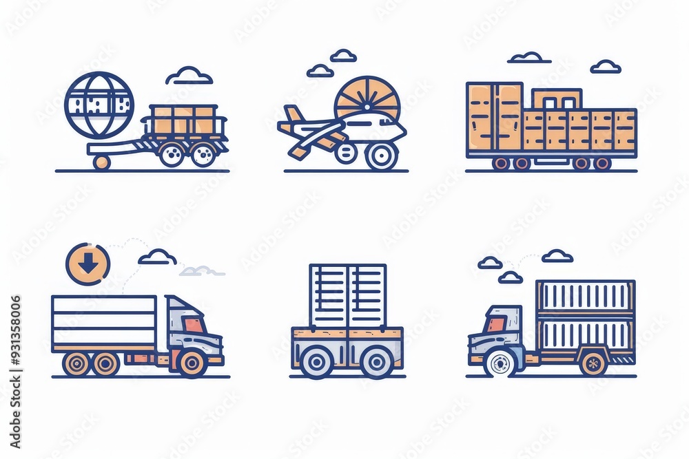 Set of vintage logistics logo design with logistics line art icon ...