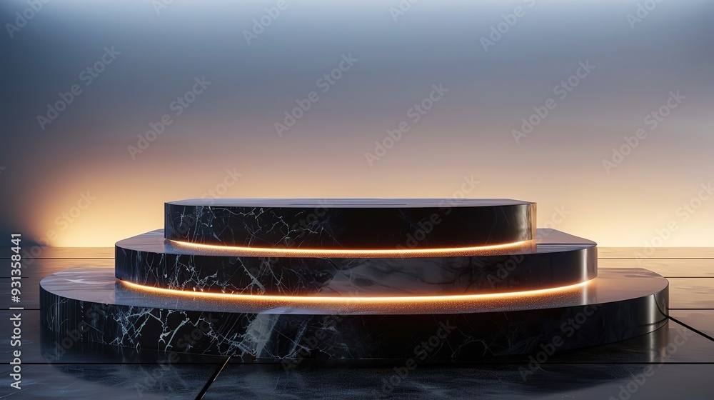 Sleek Modern Podium with Rounded Edges in Glossy Black Marble on ...