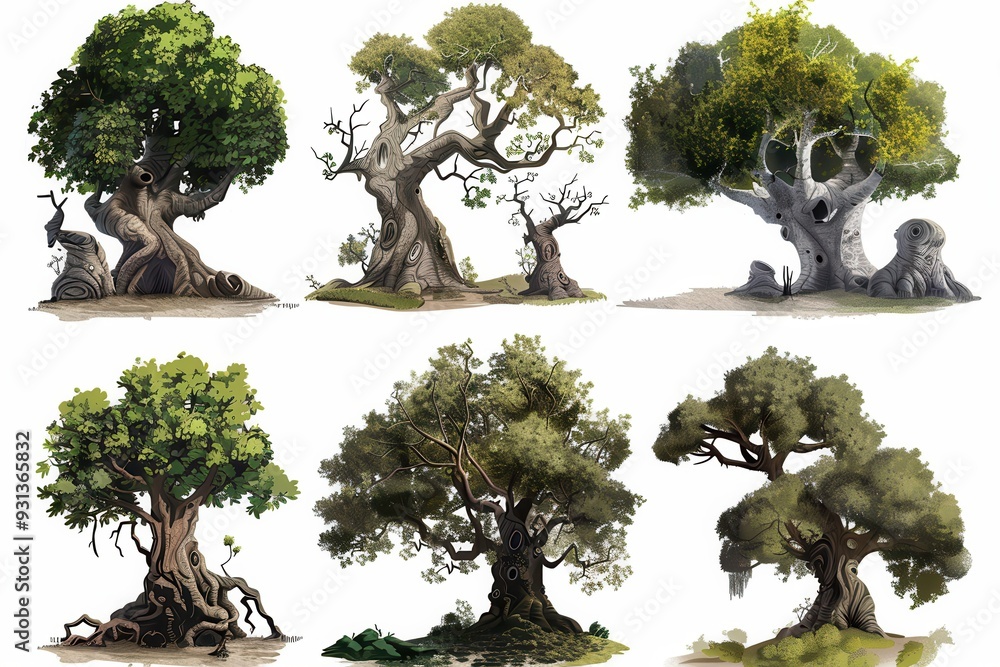 Fantasy Trees. Collection of Giant World Trees in Epic Fairy Tale ...