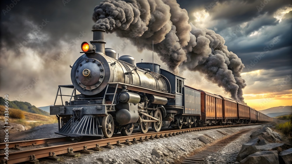 Vintage coal train from 1945 filled with coal and chugging along the ...