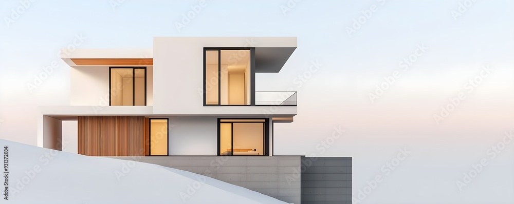 3D rendering of a modern home cross-section, showcasing minimalist ...