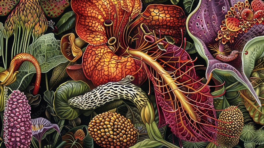 Imagine a detailed botanical illustration of a rare plant species Stock ...