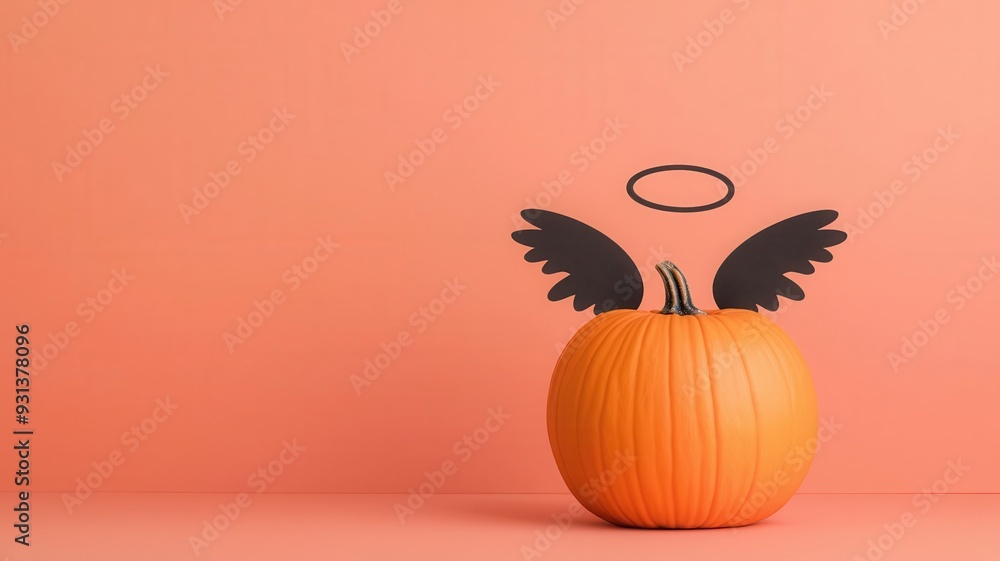 Minimal pumpkin with tiny angel wings and a halo, cute and heavenly ...