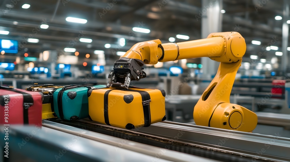 Robotic Arm Automatically Sorting and Placing Luggage on Conveyor Belt ...