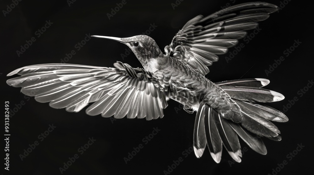 Picture a hummingbird in flight, its wings beating rapidly but captured ...