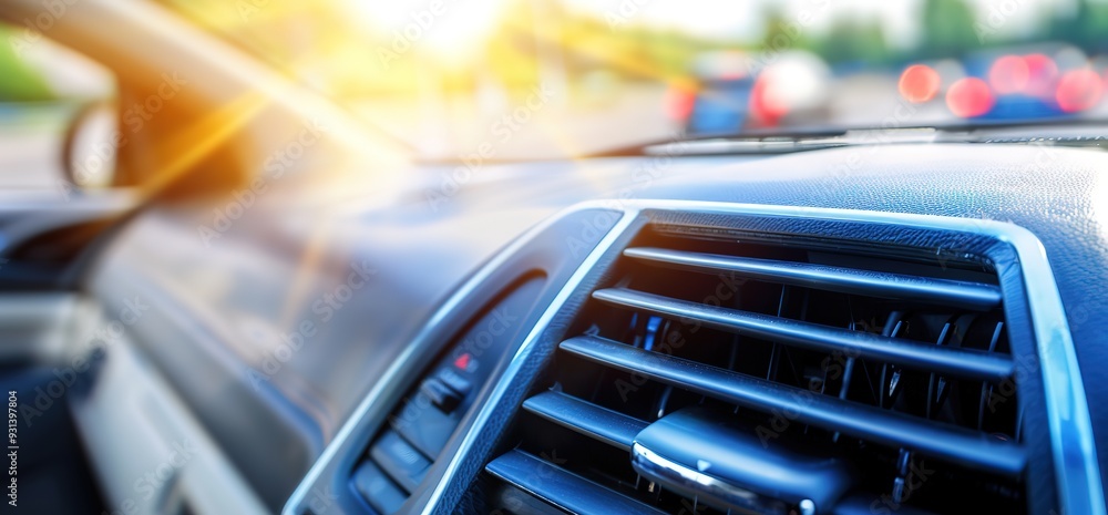Close up of a car's air vent with sunlight shining through. The vent is ...