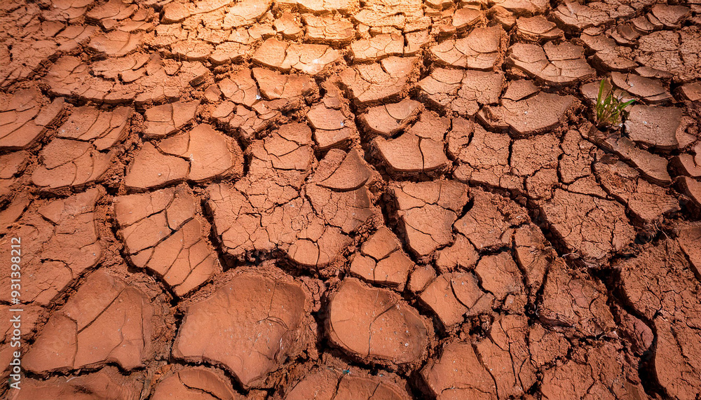 Cracked earth texture of ground, broken and rough surface red mud clay ...
