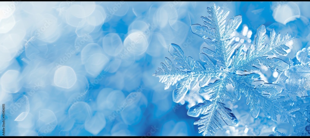 Blue Winter Wonderland Close-Up of a Natural Ice Crystal Snowflake on a ...