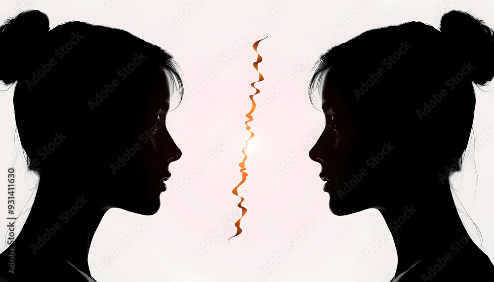 bipolar mental disorder. Double face. Split personality. Conceptual ...