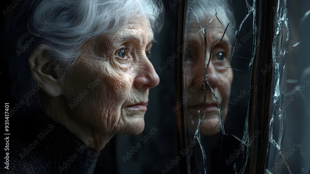 Elderly Woman s Disconnected Reflection Symbolizes Alzheimer s ...
