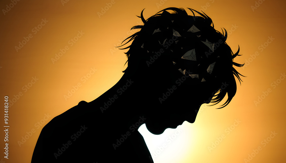 Silhouette of stressed person head. Concept image of stress and mental ...