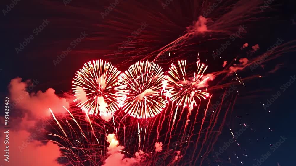 Joyful fireworks display brightening the night sky with vibrant colors ...