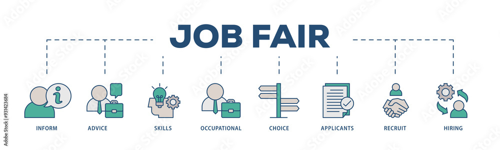 Job fair icons process structure web banner illustration of the ...