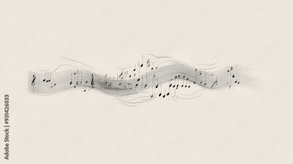 A minimalist design featuring a single sheet of sheet music with a few ...