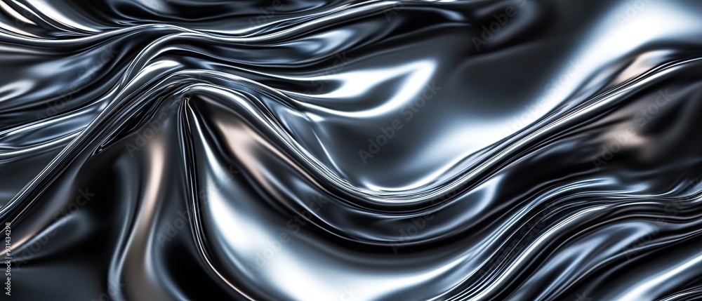 Metallic liquid chrome backdrop with glossy textures and flowing liquid ...