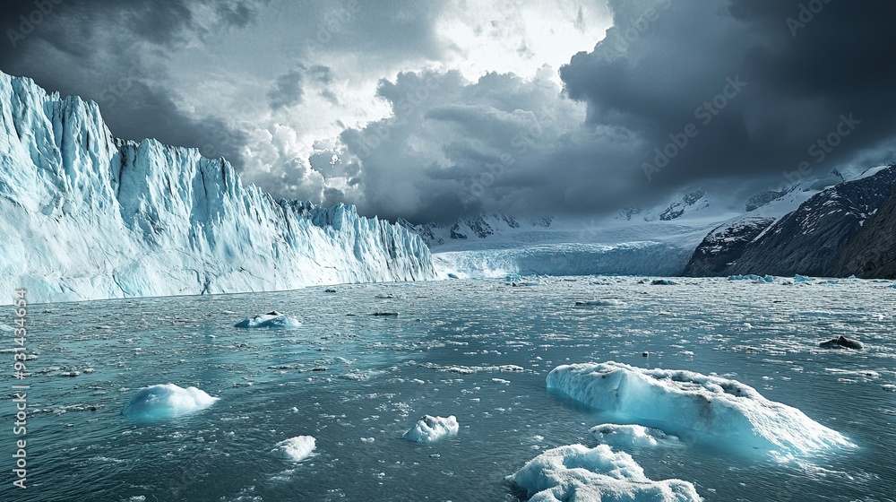 Impactful climate crisis visualized through melting glaciers barren ...