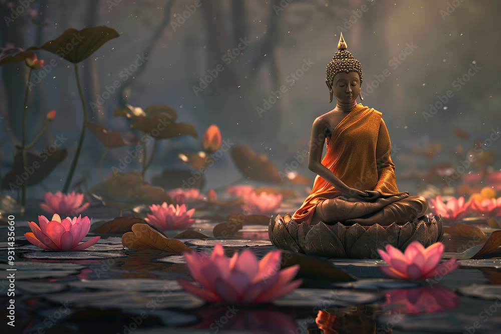 Beautiful greeting card with ancient statue great Buddha to bright ...