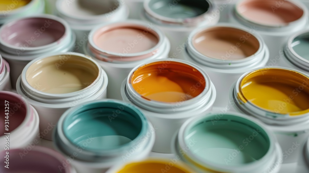 Small sample cans of paint during home renovation. The process of ...