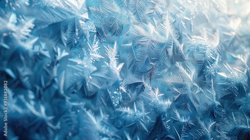 Abstract natural ice texture. Freezy ice surface. Blue backdrop with cracks and scratches on ...