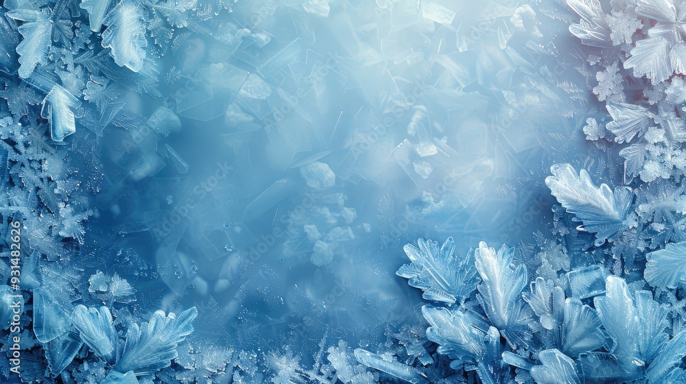 Abstract natural ice texture. Freezy ice surface. Blue backdrop with cracks and scratches on ...