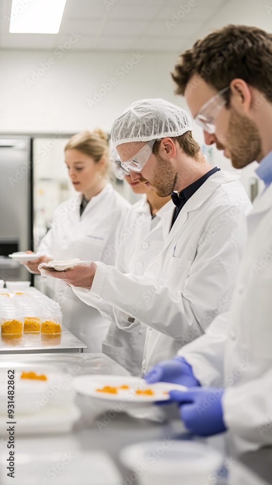 A food product development technician conducting sensory evaluations ...