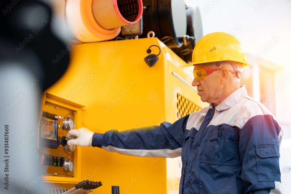 Industry operator use control panel of rig platform for drilling wells ...